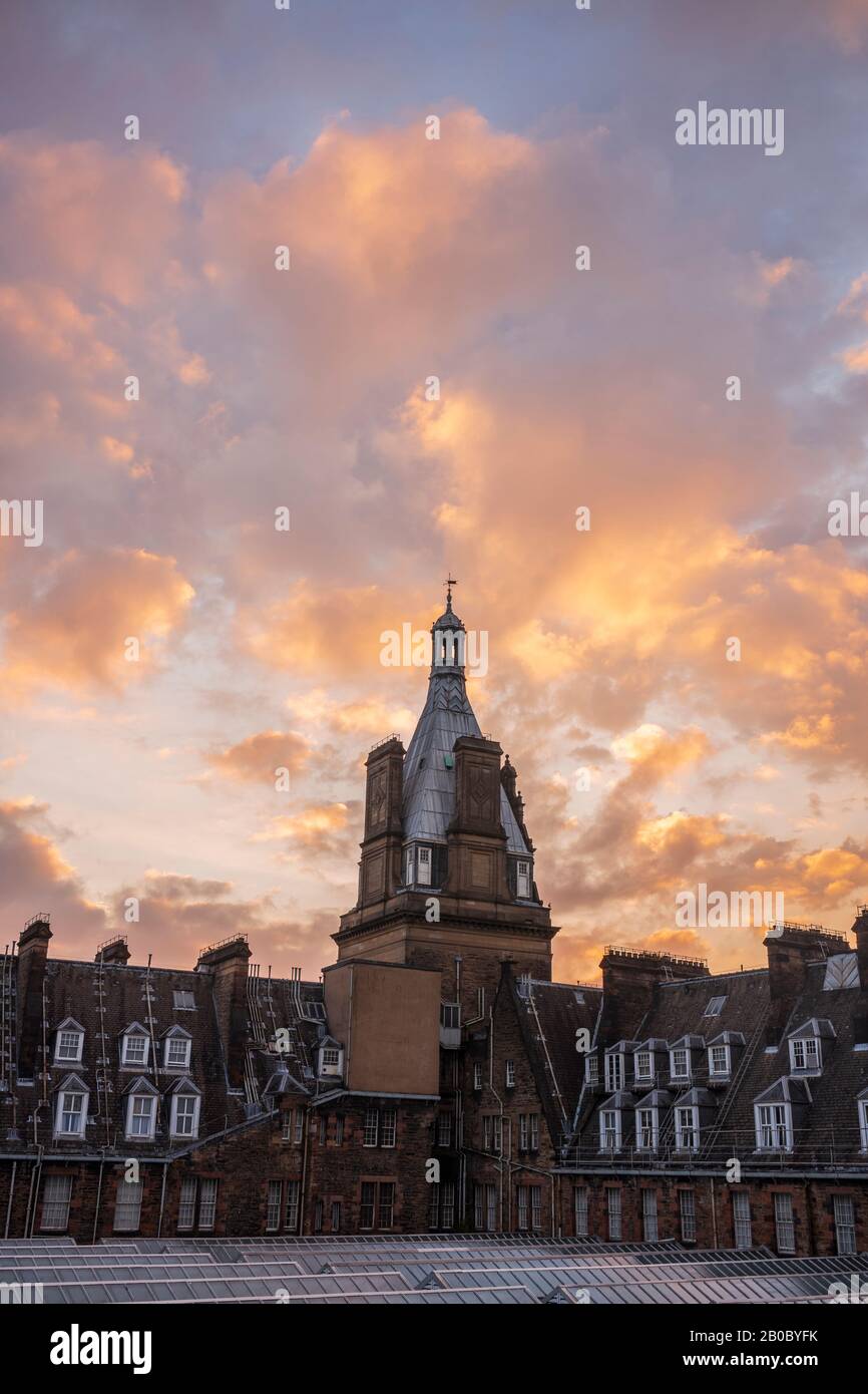 The clouds glow during a sunset near in the Glasgow Central Station in ...