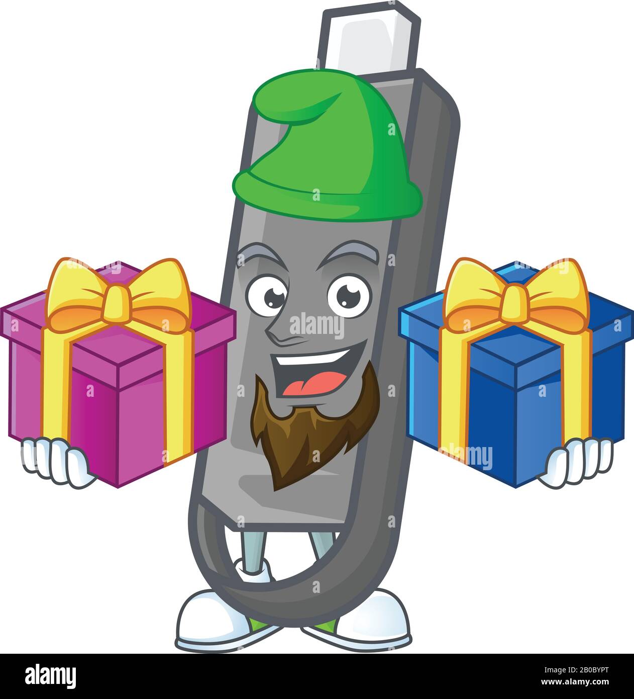 A charming flashdisk cartoon mascot style with two boxes of gifts Stock ...