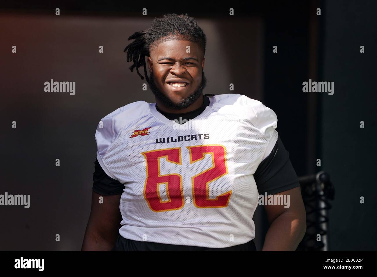 LA Wildcats offensive tackle Dwayne Wallace (62) during practice ...