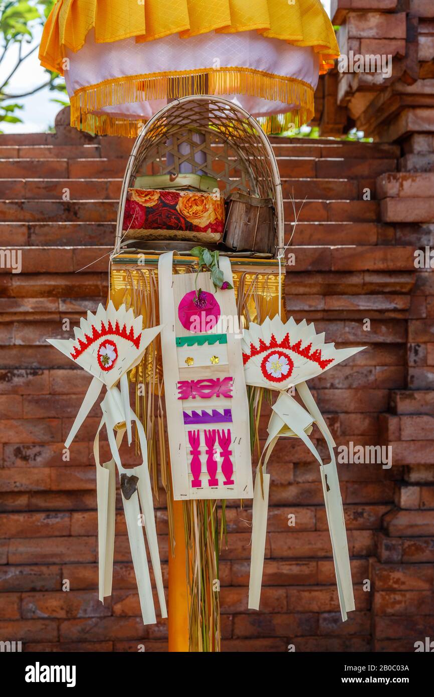 Balinese Hindu weaved altar decoration lamak and gantung-gantungan for ...