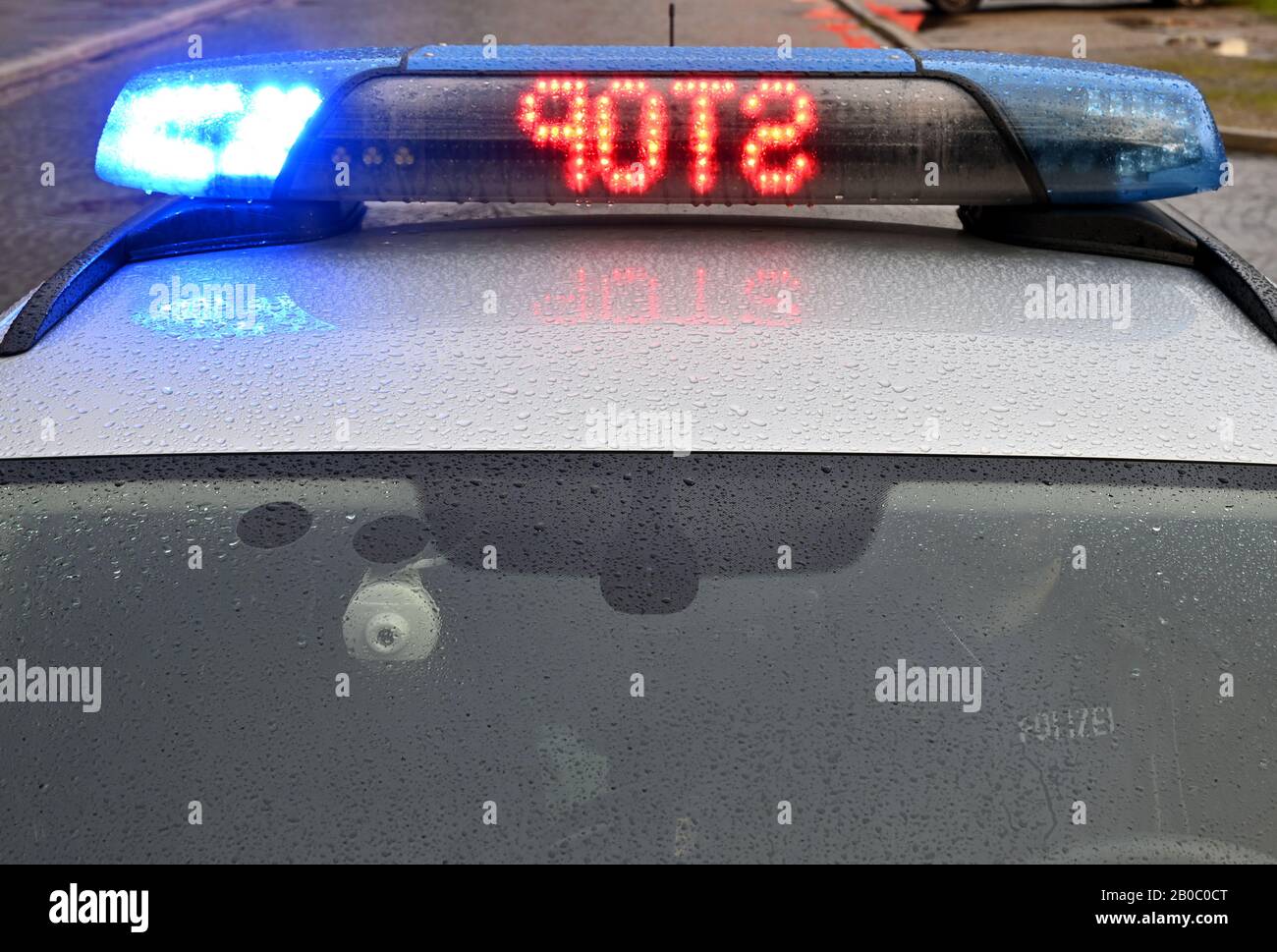 Kiel, Germany. 19th Feb, 2020. The illuminated sign "Stop" can be seen ...