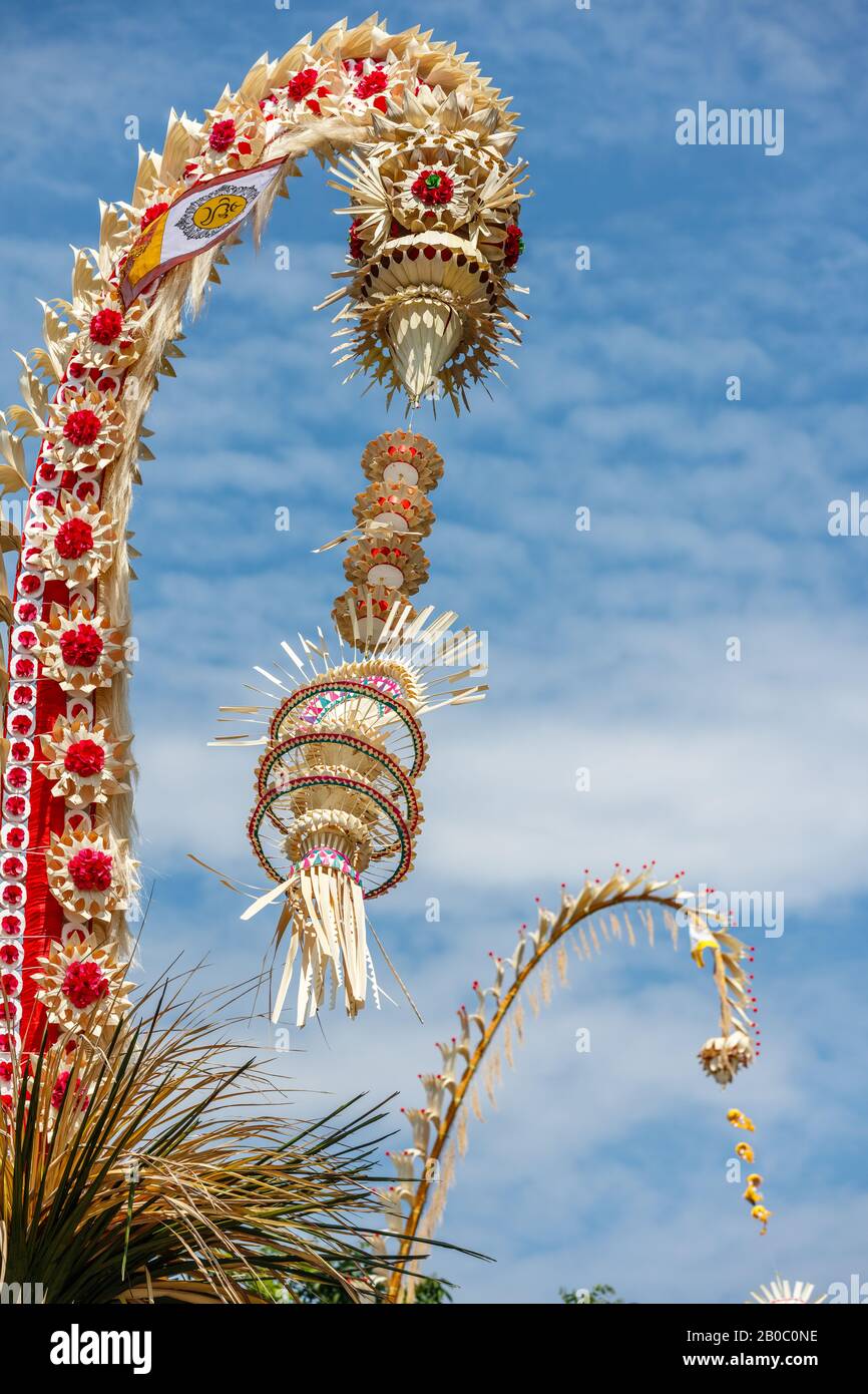 Penjor - street thatched bamboo poles for Galungan celebration of ...