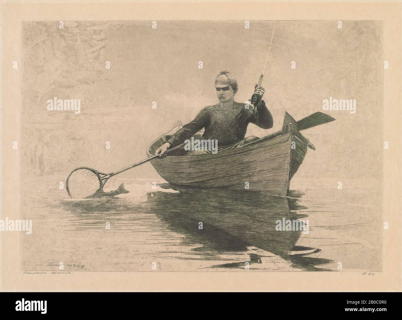 Winslow Homer, Fly Fishing, Saranac, 1889, etching on Japanese vellum ...