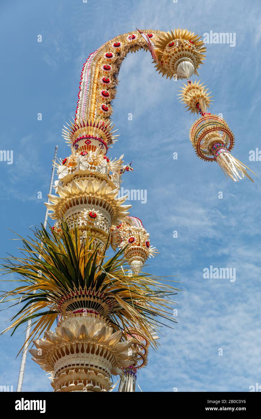 Penjor - street thatched bamboo poles for Galungan celebration of ...