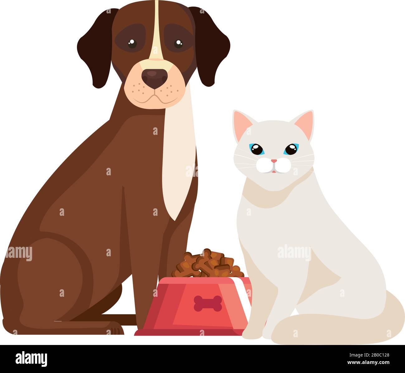 dog with cat and dish food isolated icon Stock Vector Image & Art - Alamy