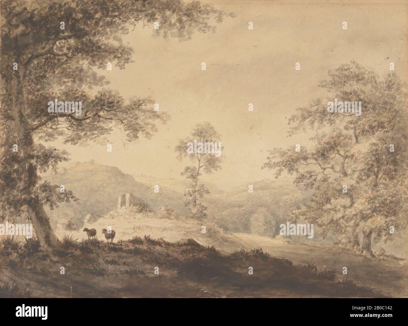 Unknown Artist, Pastoral Scene with Sheep, 1800-1850, watercolor on ...