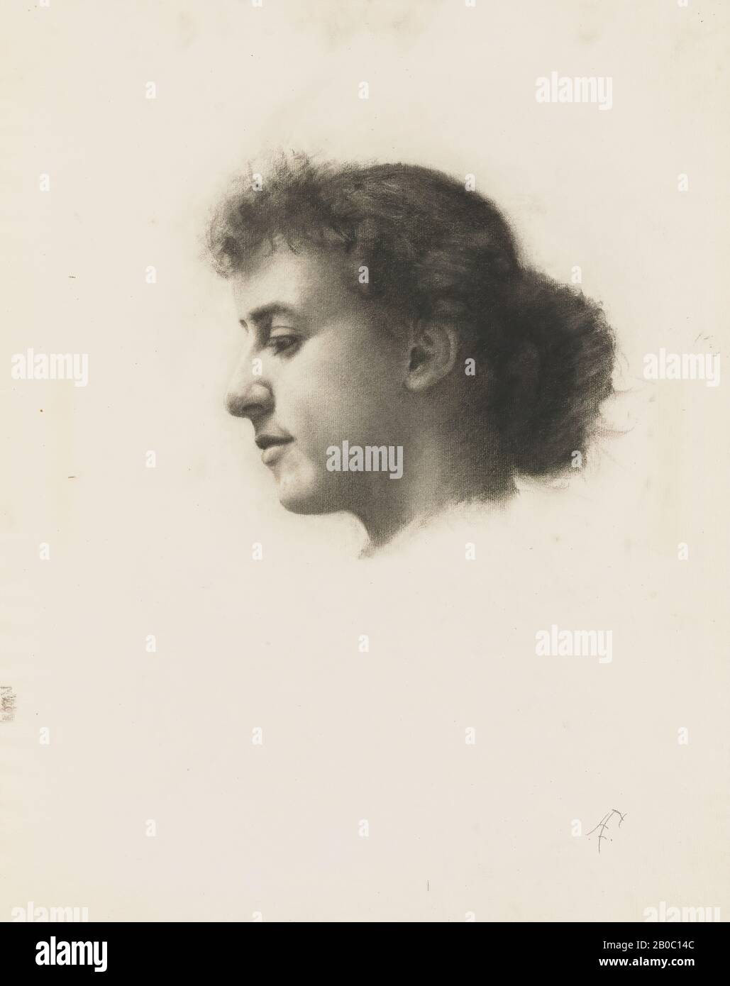 Alice E. Farrar, Study of Woman's Head in Profile, ca. 1891, charcoal ...
