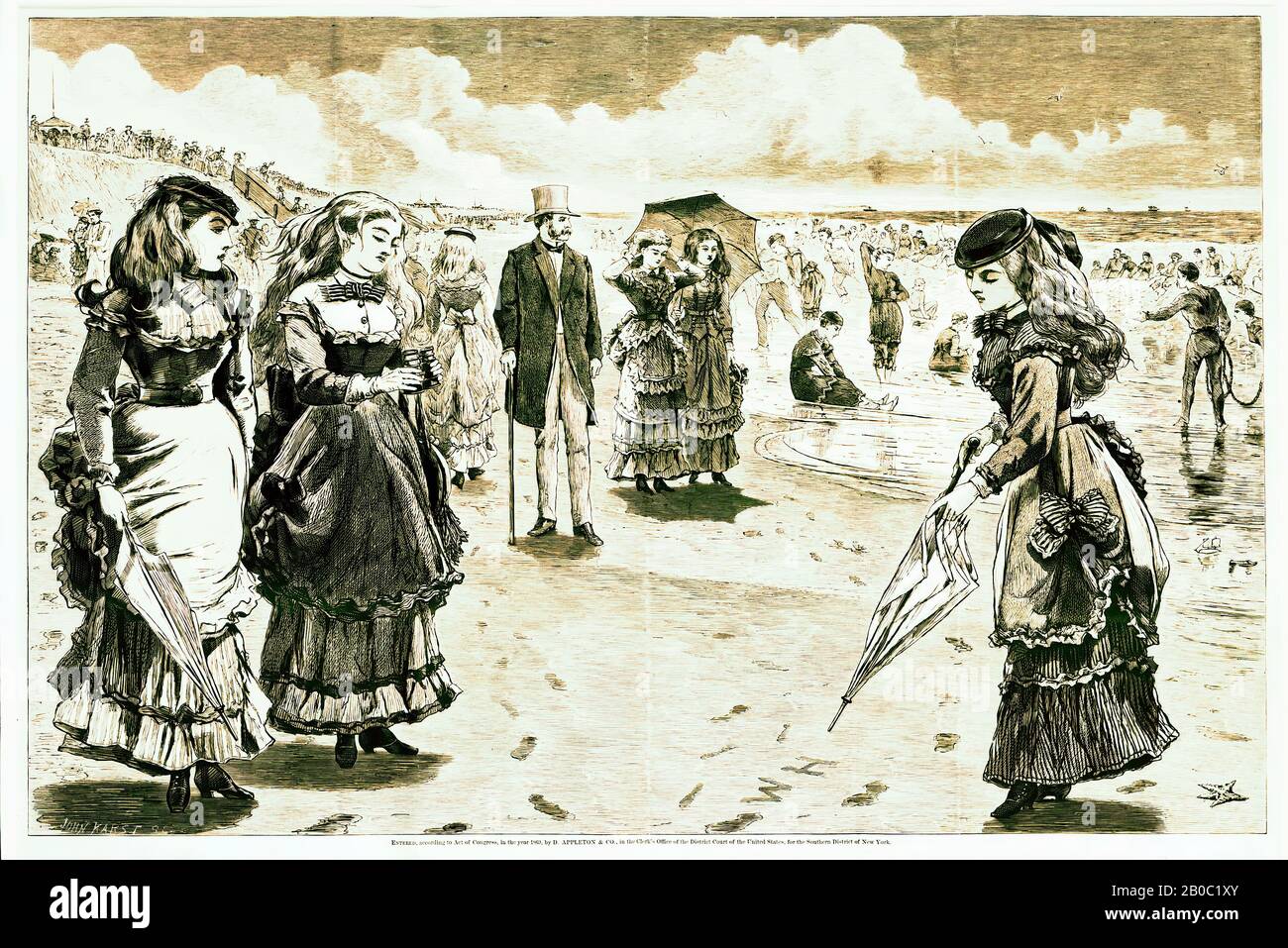 Winslow Homer, The Beach at Long Branch, 1869, wood engraving on paper ...