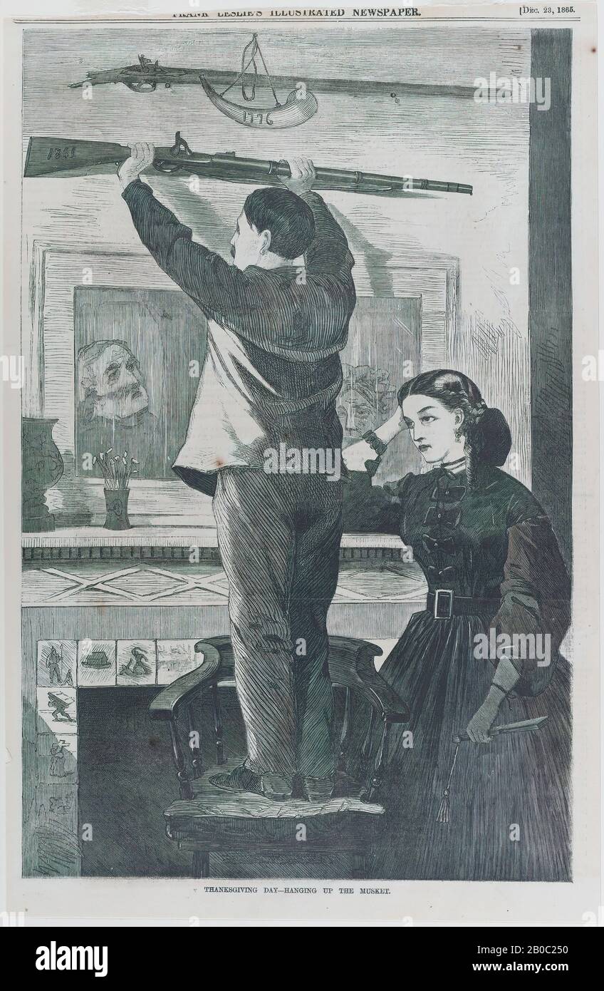 Winslow Homer, Thanksgiving Day--Hanging Up the Musket, 1865, wood ...