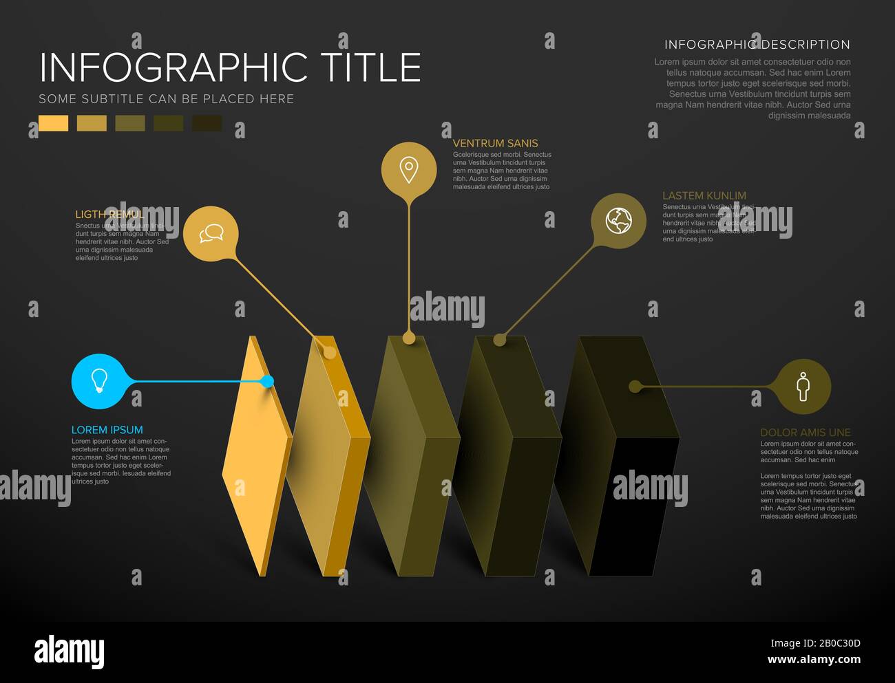 Vector Infographic layers template with five levels for material structure - dark template ...