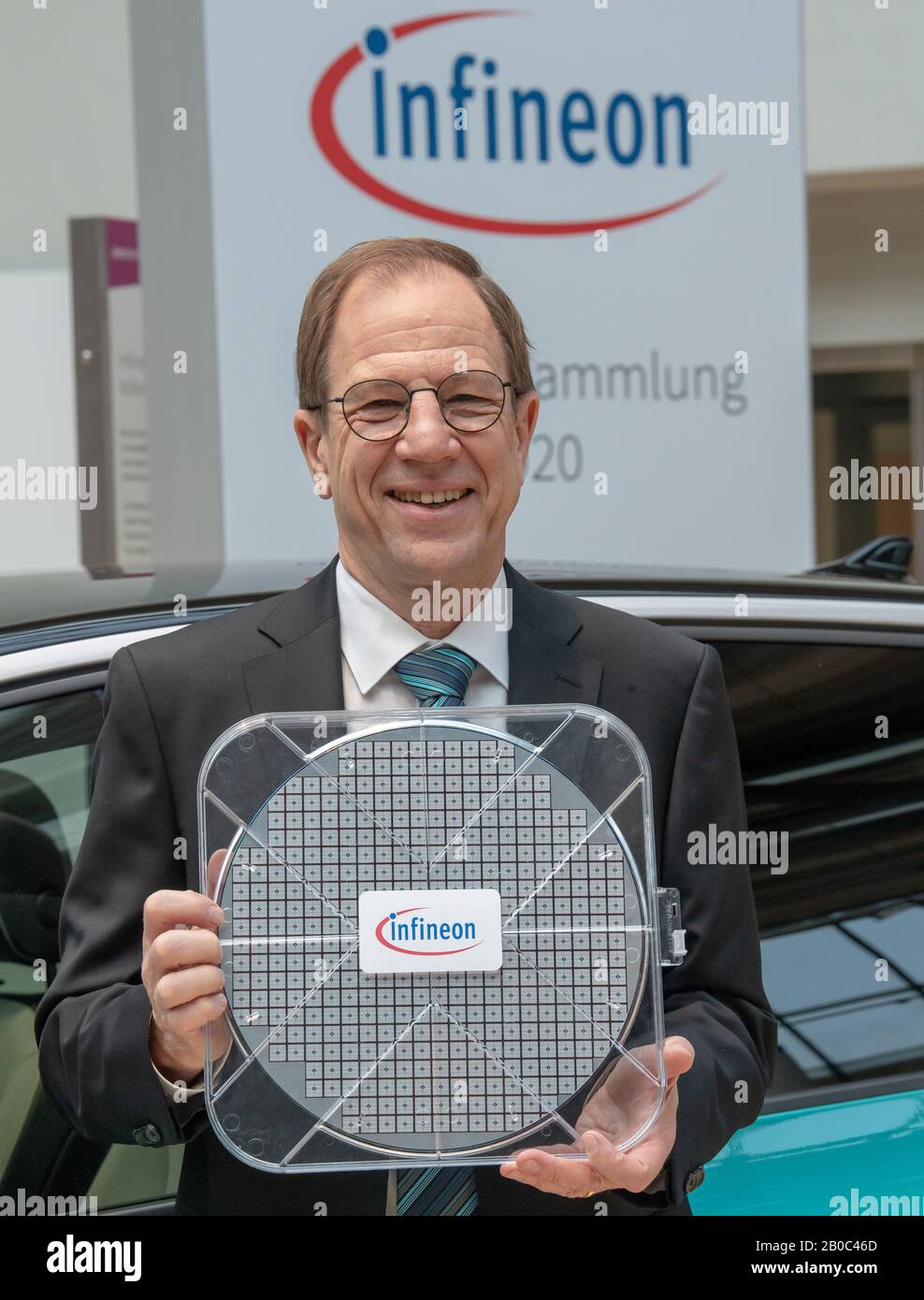 20 February 2020, Bavaria, Munich: Reinhard Ploss, Infineon CEO, holds ...