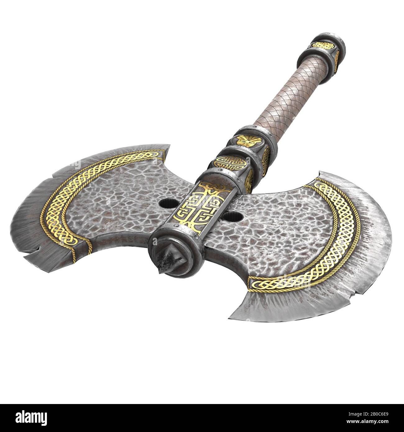 fantasy iron ax on an isolated white background. 3d illustration Stock ...