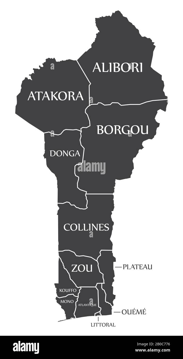 Benin map with departments and labels black Stock Vector Image & Art ...