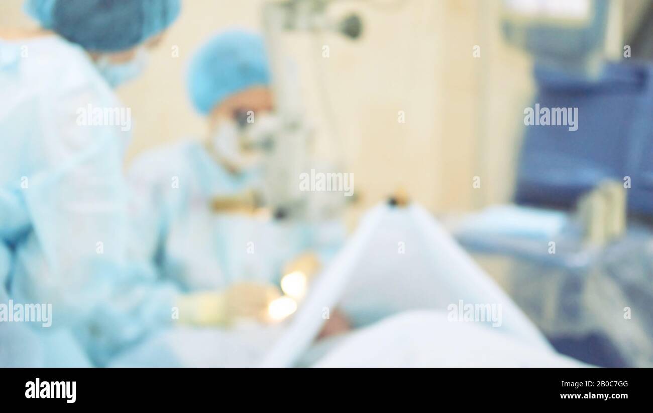 Cool medical blur background. Ambulance veterinary room. Blue hospital ...