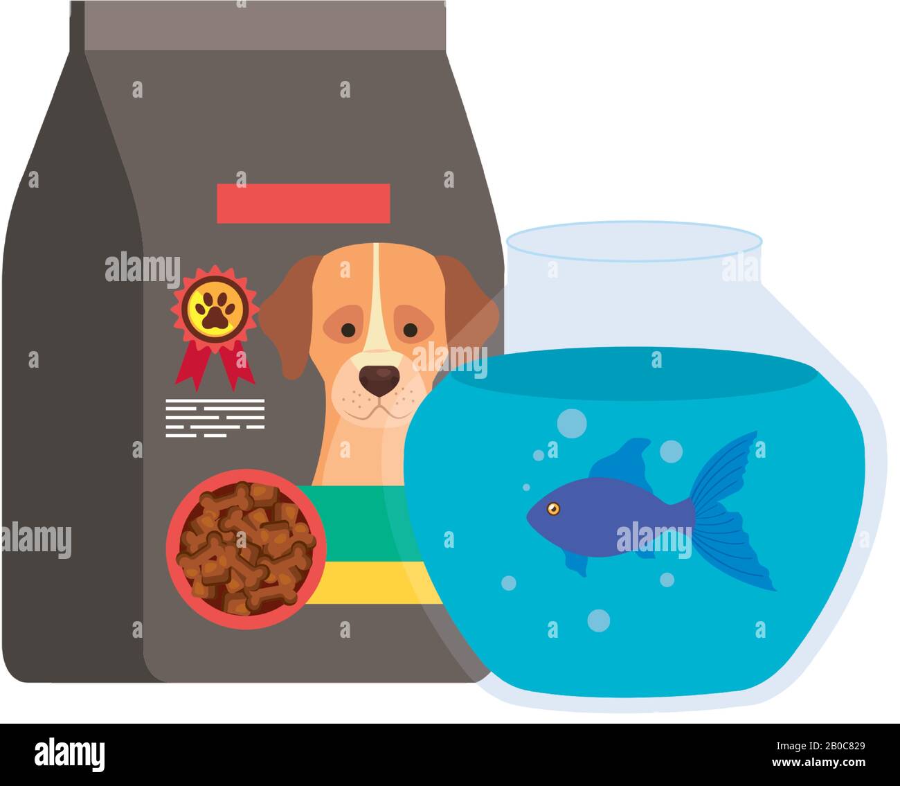 food for dog in bag and round glass fish bowl Stock Vector Image & Art ...