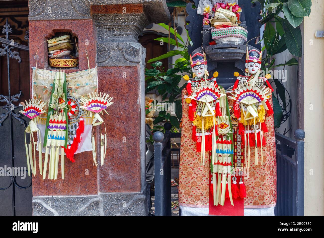 Balinese Hindu weaved altar decoration lamak and gantung-gantungan for ...