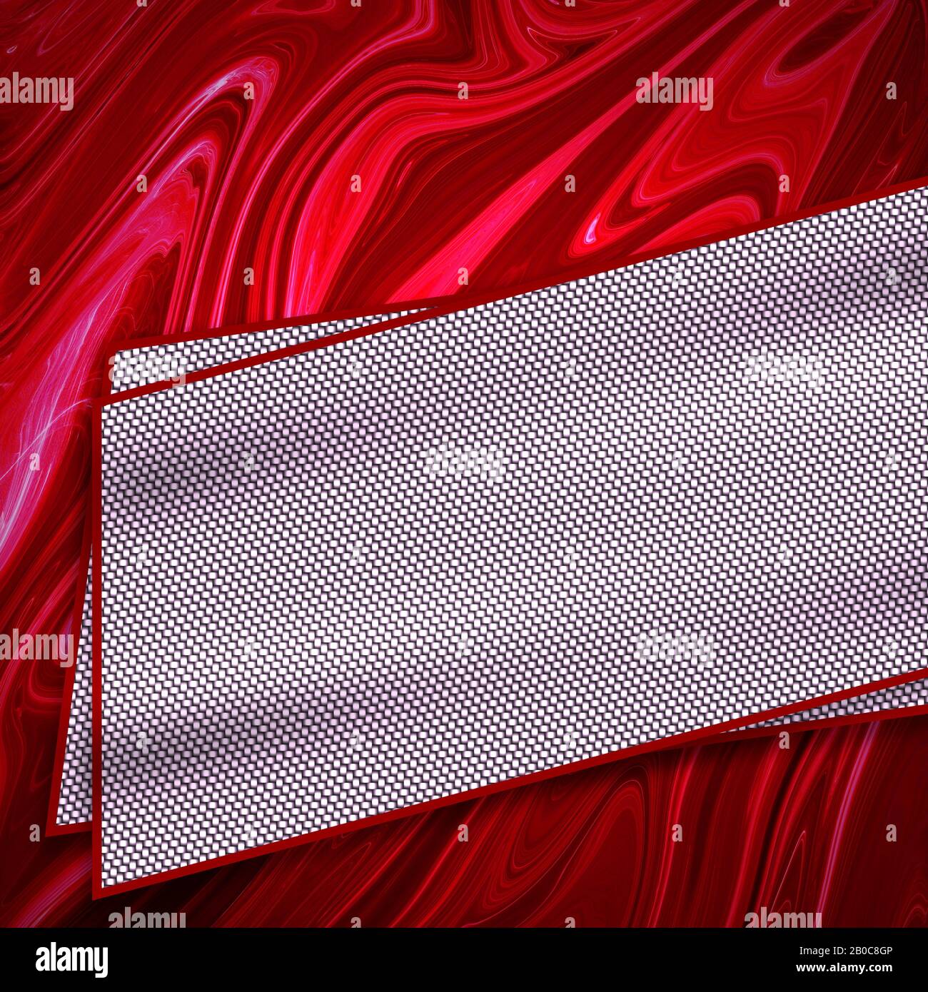 red and white carbon fiber on red liquid metal color. funny background ...