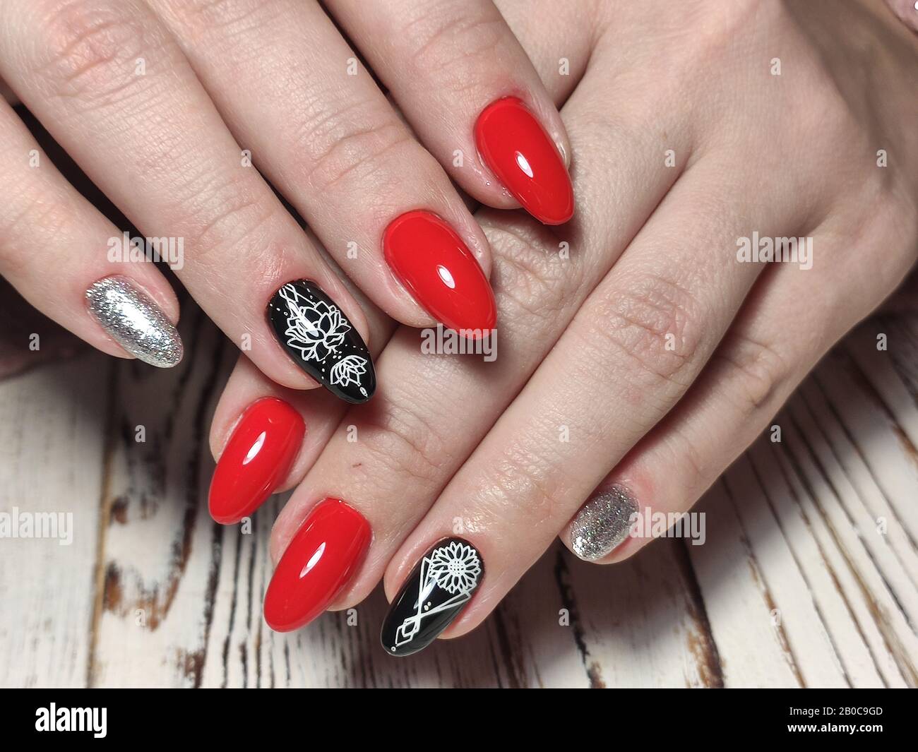 stylish manicure with a design Stock Photo - Alamy