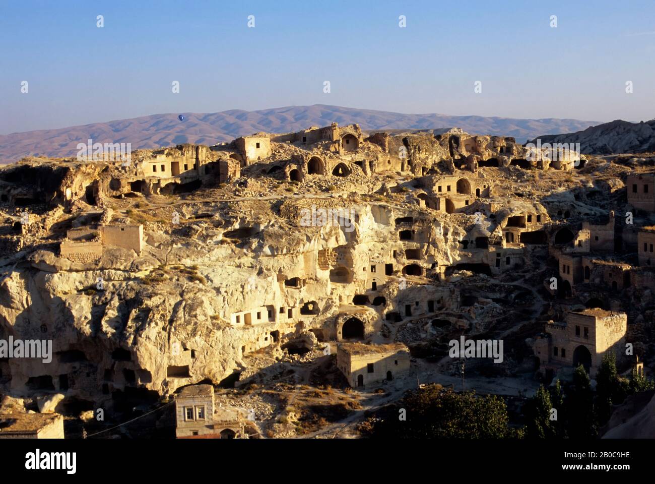 TURKEY, CAPPADOCIA, AERIAL VIEW OF ROCK FORMATIONS, VILLAGE Stock Photo ...