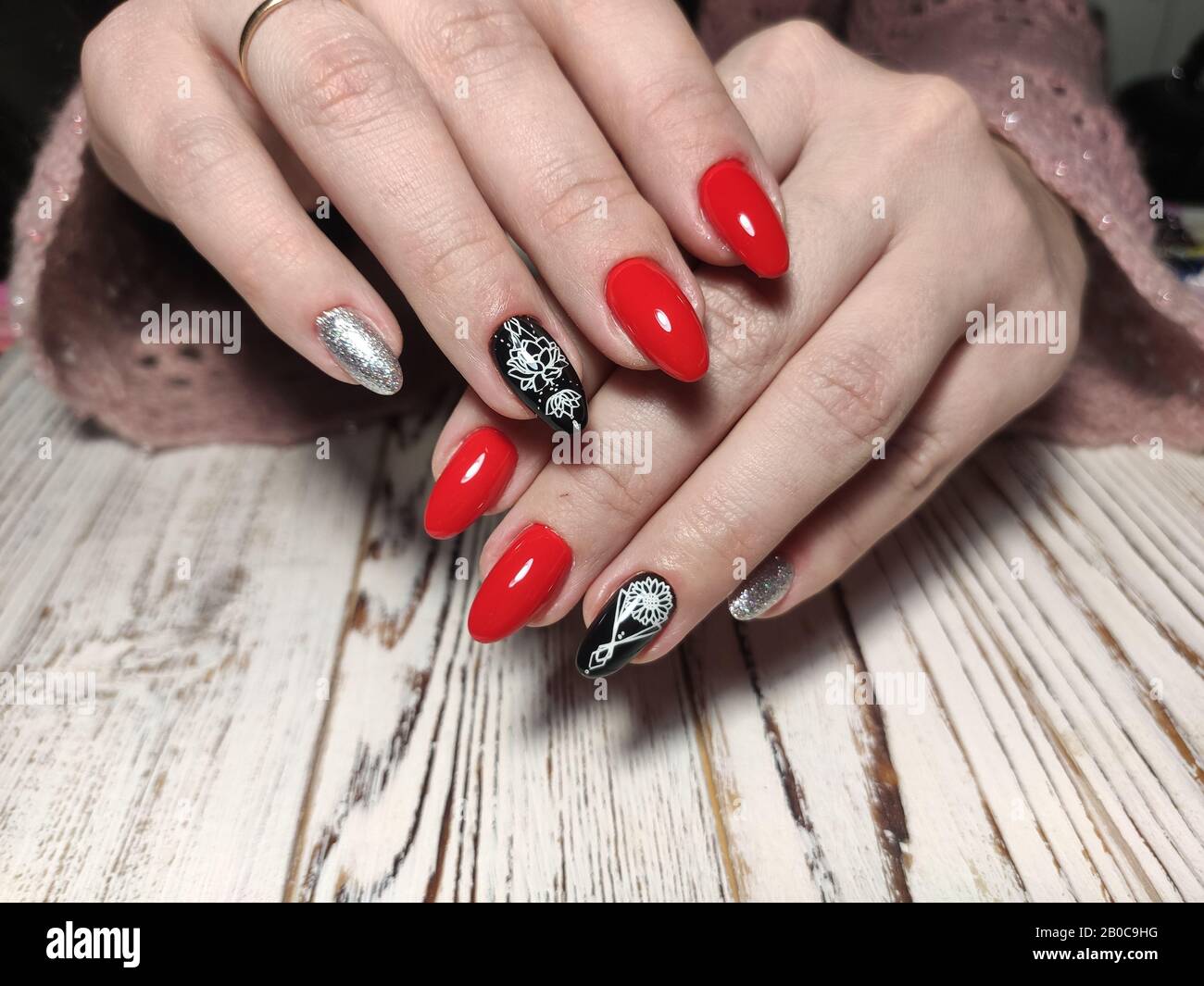 stylish manicure with a design Stock Photo - Alamy