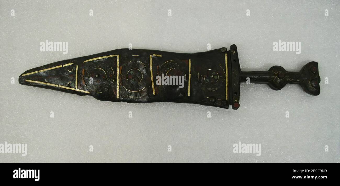 Iron dagger in bronze sheath, decorated with gold and enamel., dagger ...