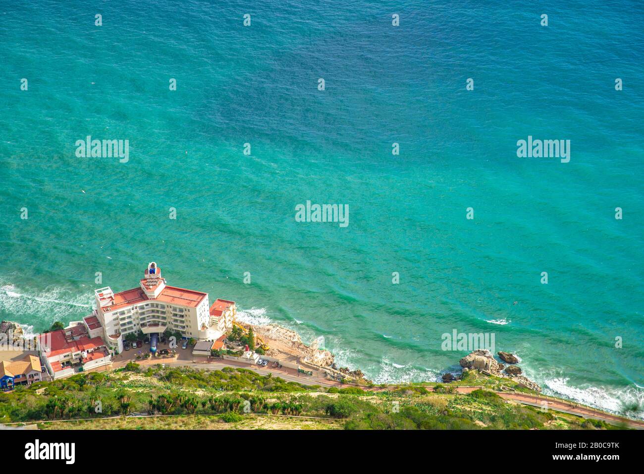 panorama of exotic coast with hotel by the sea with crystal clear ...