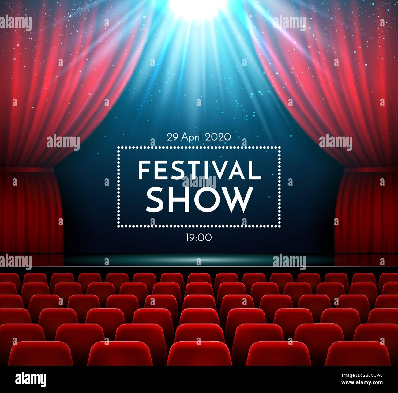 Opera show stage interior with red curtain, spotlight and theater ...