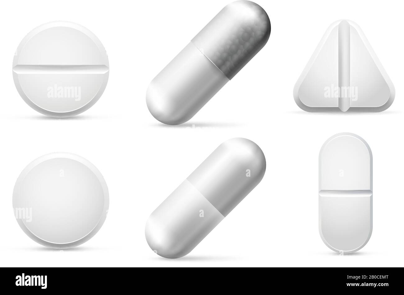 Round white cure pills, aspirin, antibiotics and painkiller drugs. Pain ...