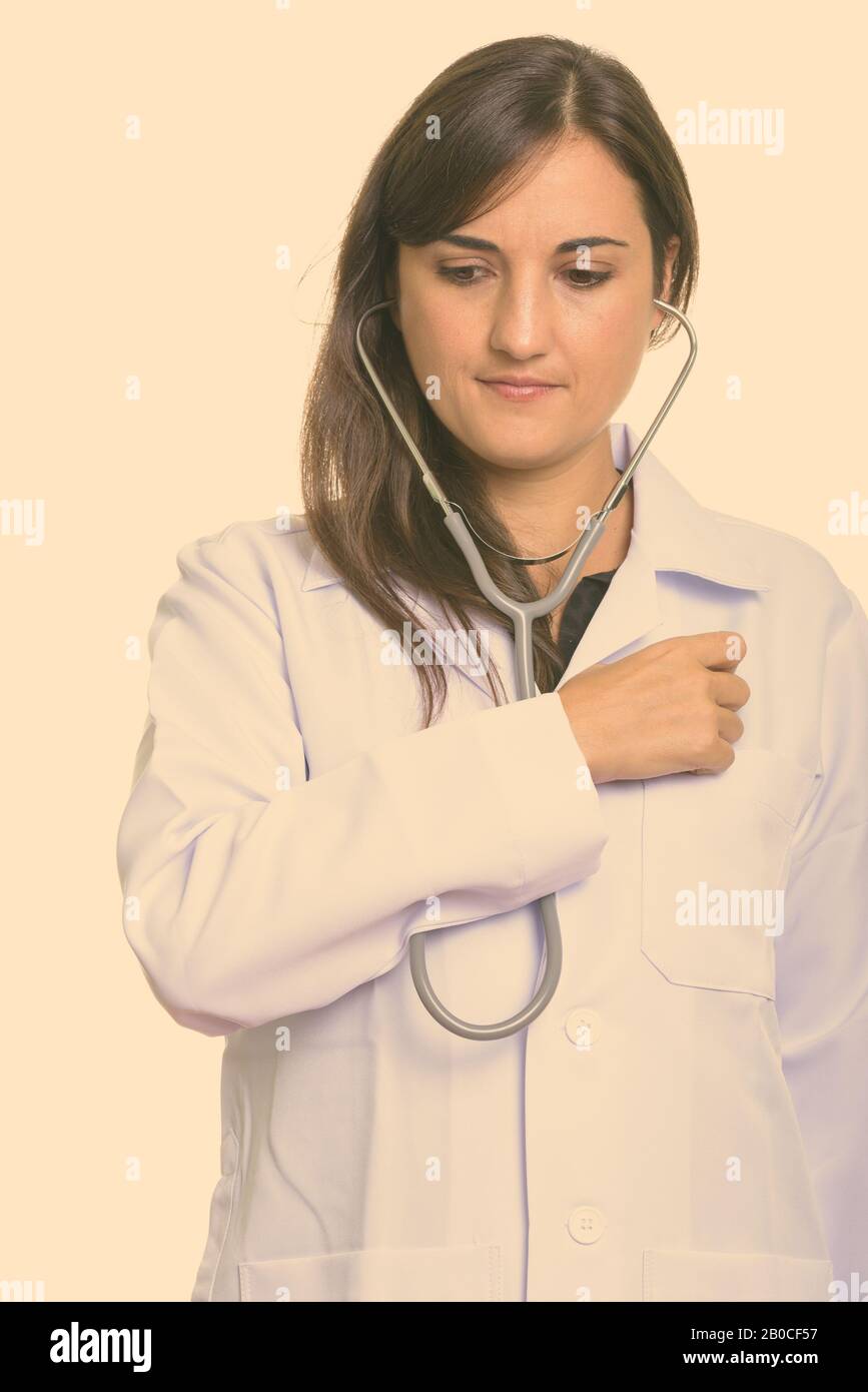 Doctor using stethoscope on woman hi-res stock photography and images ...