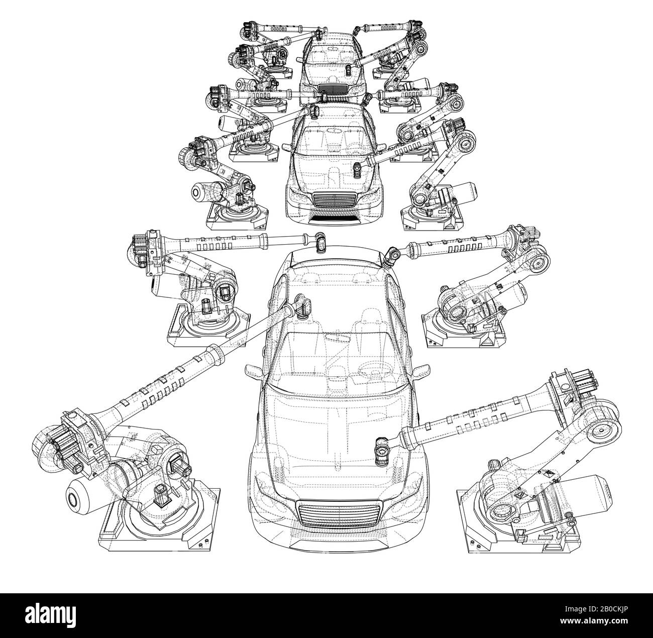 Assembly of motor vehicle. Robotic equipment makes Assembly of car ...