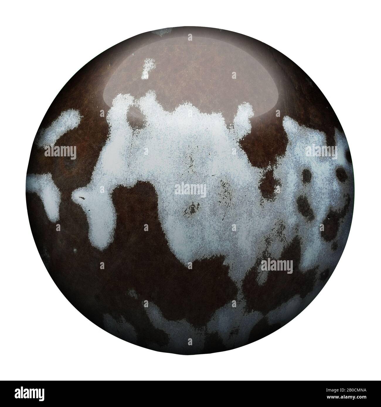 old gray and rust metallic ball. isolated with clipping path. 3d ...