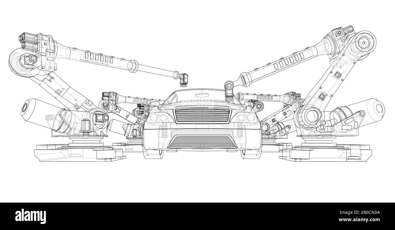 Assembly of motor vehicle. Robotic equipment makes Assembly of car ...