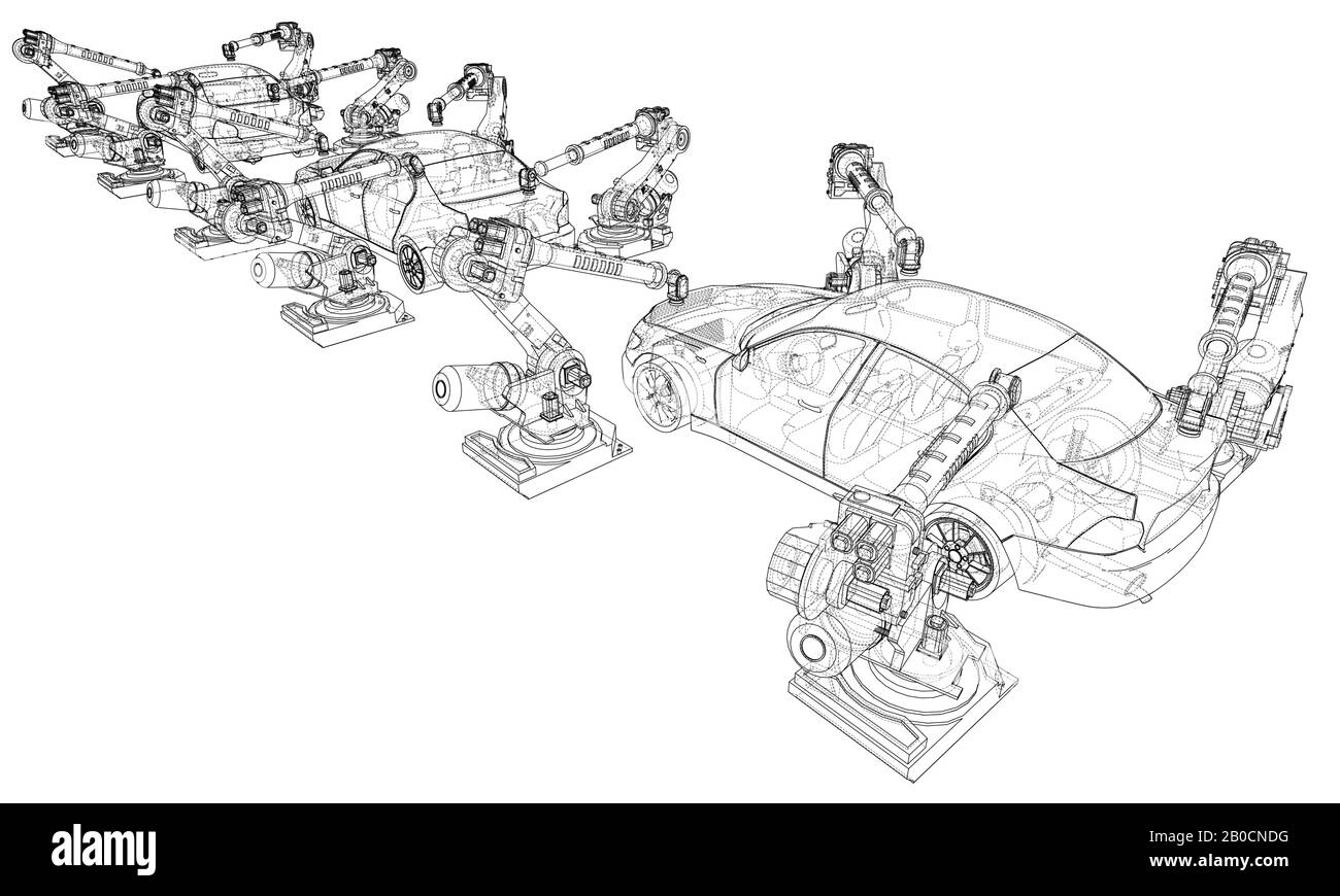Assembly of motor vehicle. Robotic equipment makes Assembly of car ...