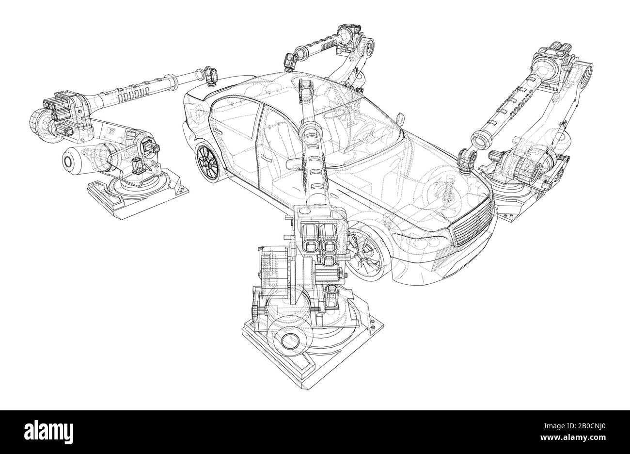 Assembly of motor vehicle. Robotic equipment makes Assembly of car ...