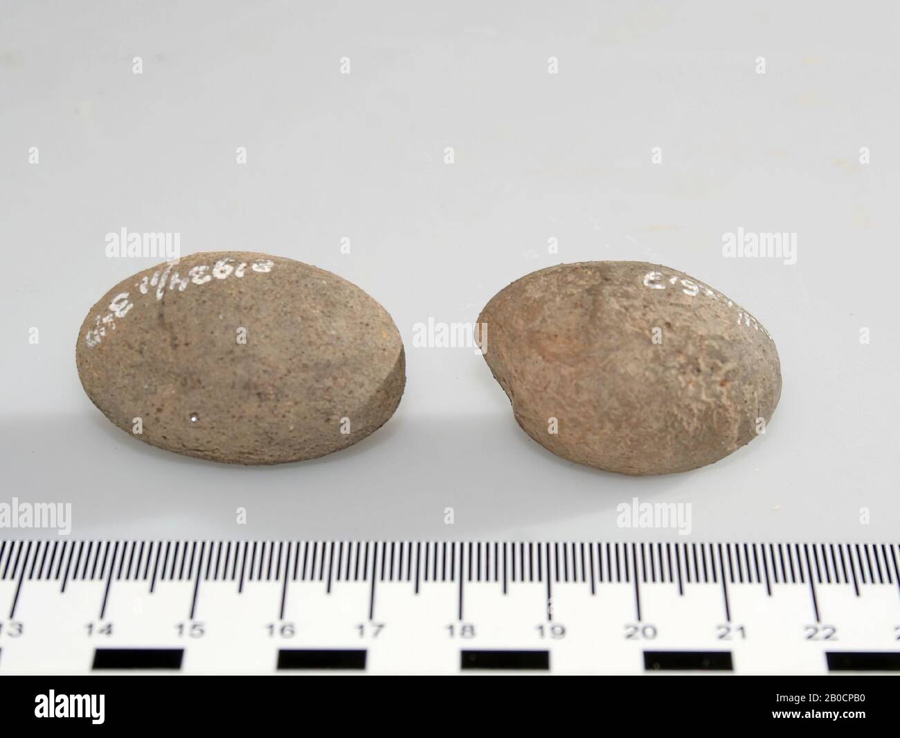2 pendulum balls, slinger balls, earthenware, clay, prehistory, The ...
