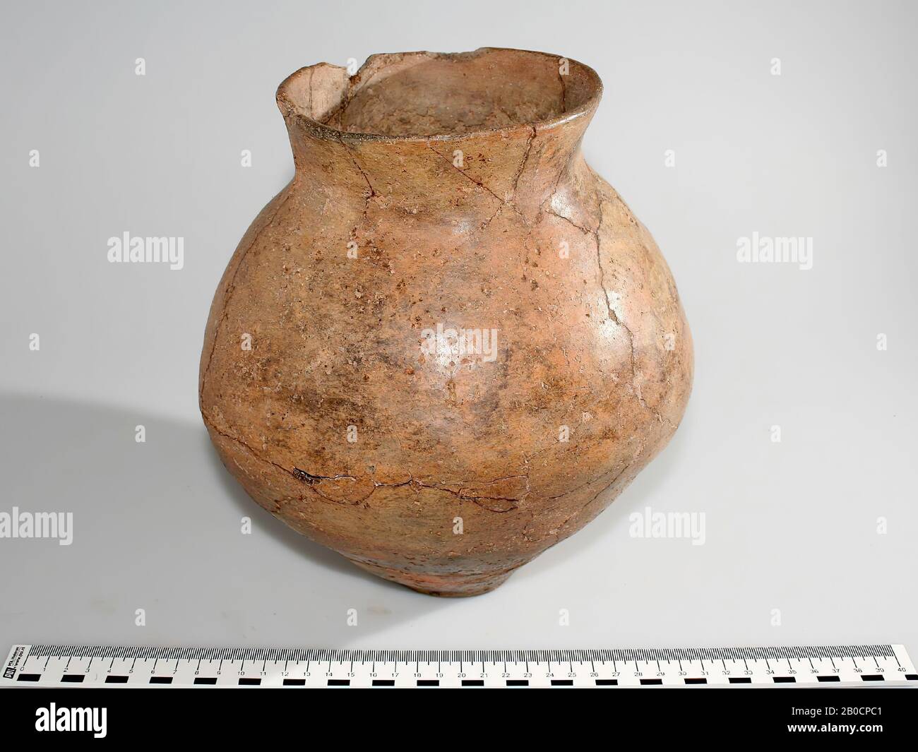 Smooth polished round pot with narrow neck and funnel-shaped rim, pot ...