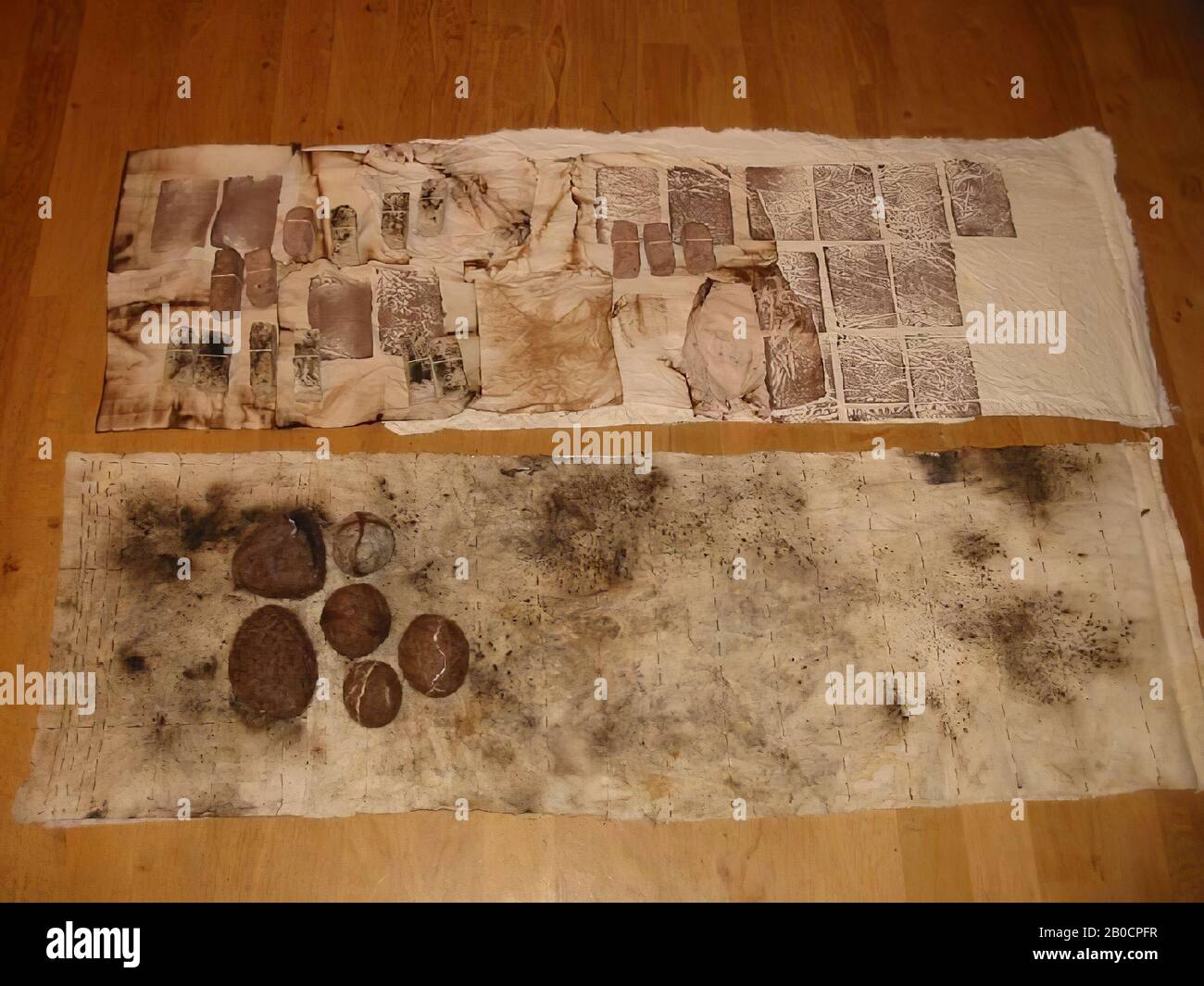 Two pieces of textile, with sewn pieces, art-quilt, textile, modern ...