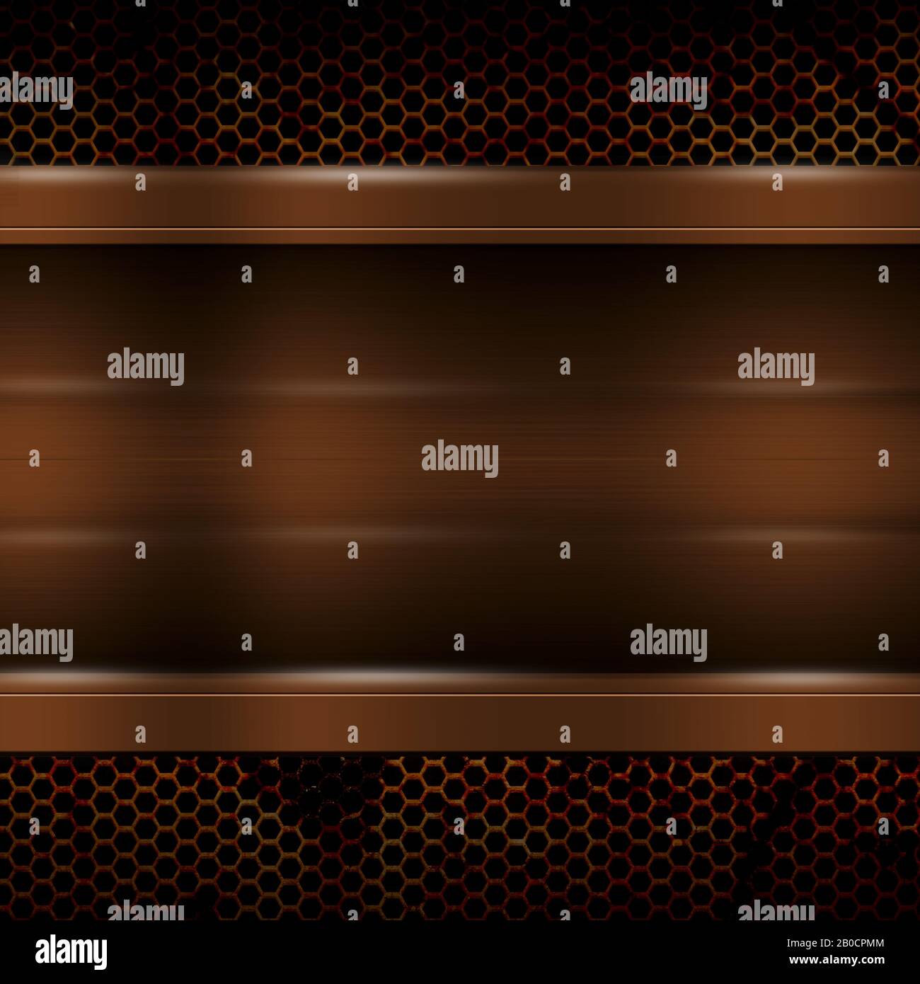 brown metal plate on rusty metallic mesh for background and texture. 3d ...