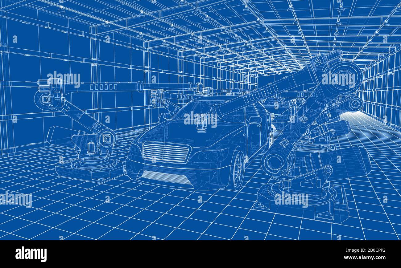 Assembly of motor vehicle. Robotic equipment makes Assembly of car ...