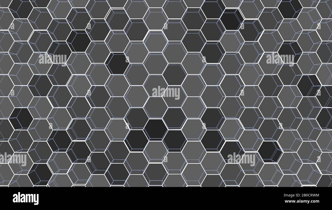 Abstract background of colorful outline hexagons. 3D illustration. Wire ...