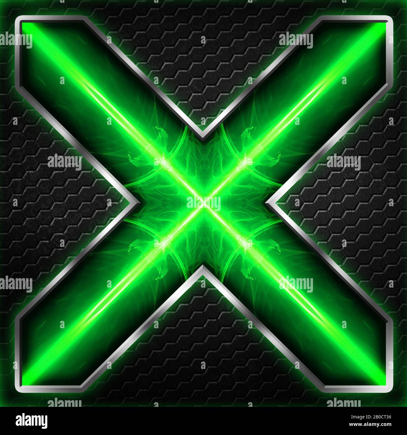 black hexagon x frame on green and white light. background and texture ...