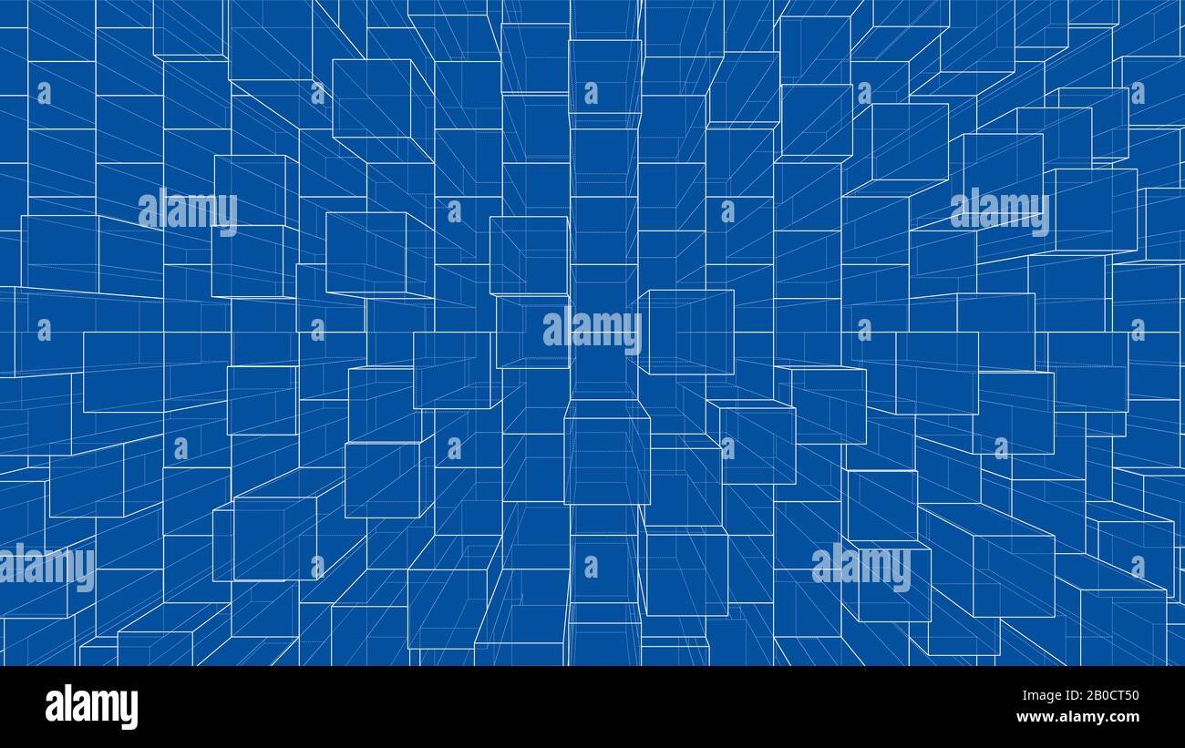 Abstract background of cubes outline. Vector rendering of 3d. Wire ...