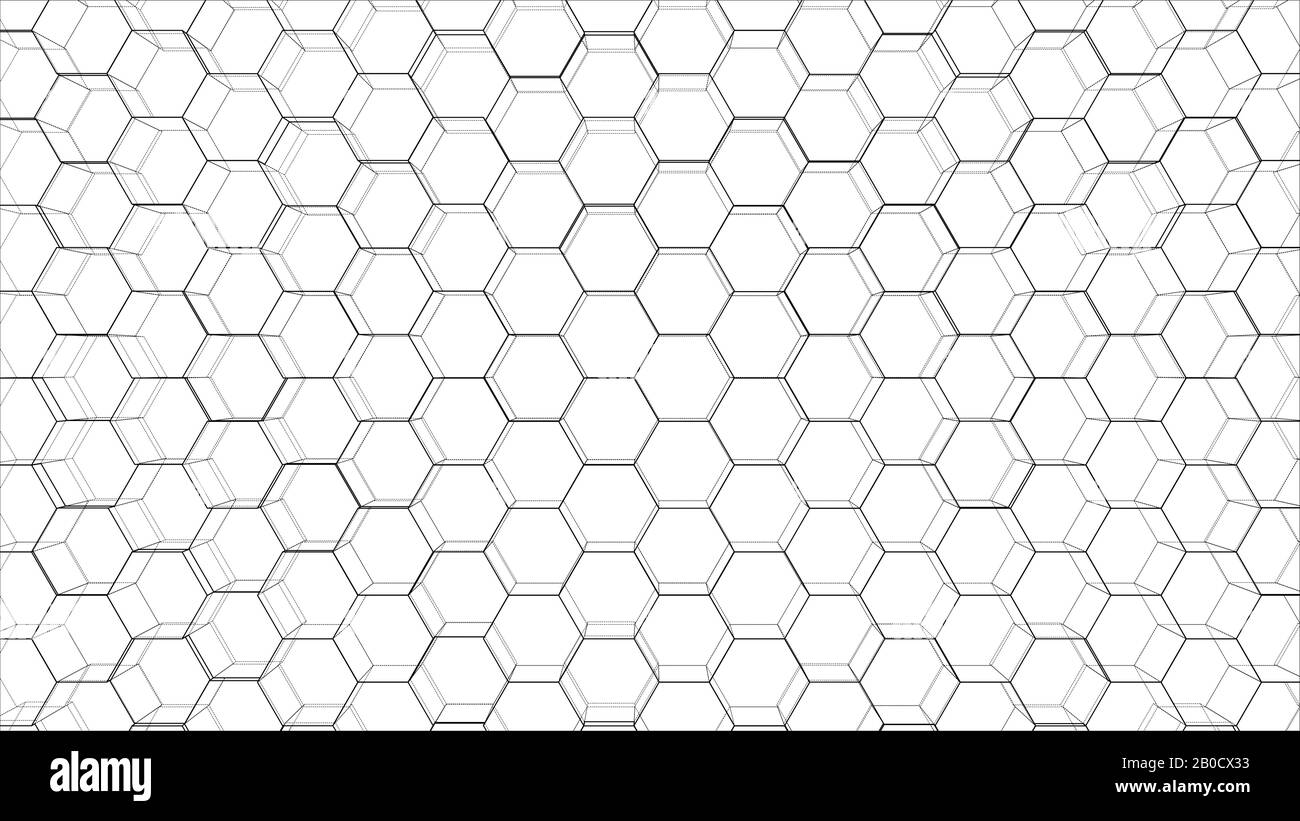 Abstract background of hexagons outline. Vector rendering of 3d. Wire ...