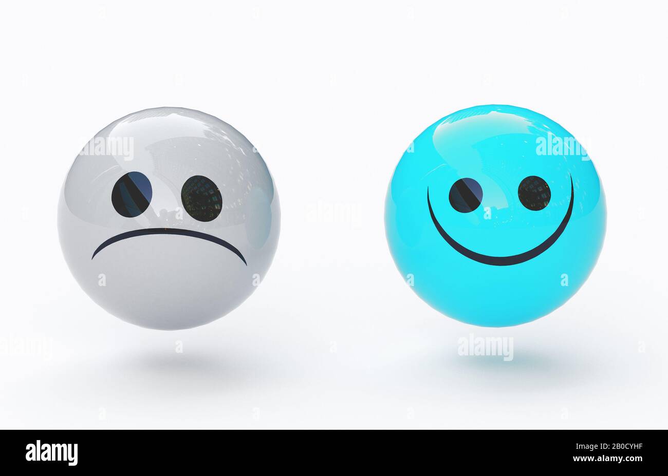 Sad and happy face, happiness concept, 3D rendering illustration Stock ...