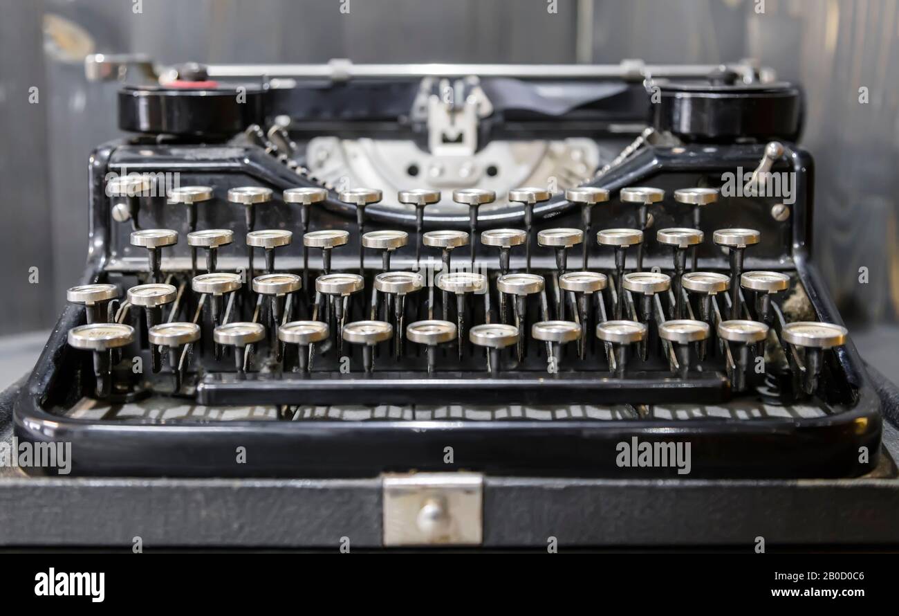 An old standard portable typewriter with metal edging of keys Stock ...
