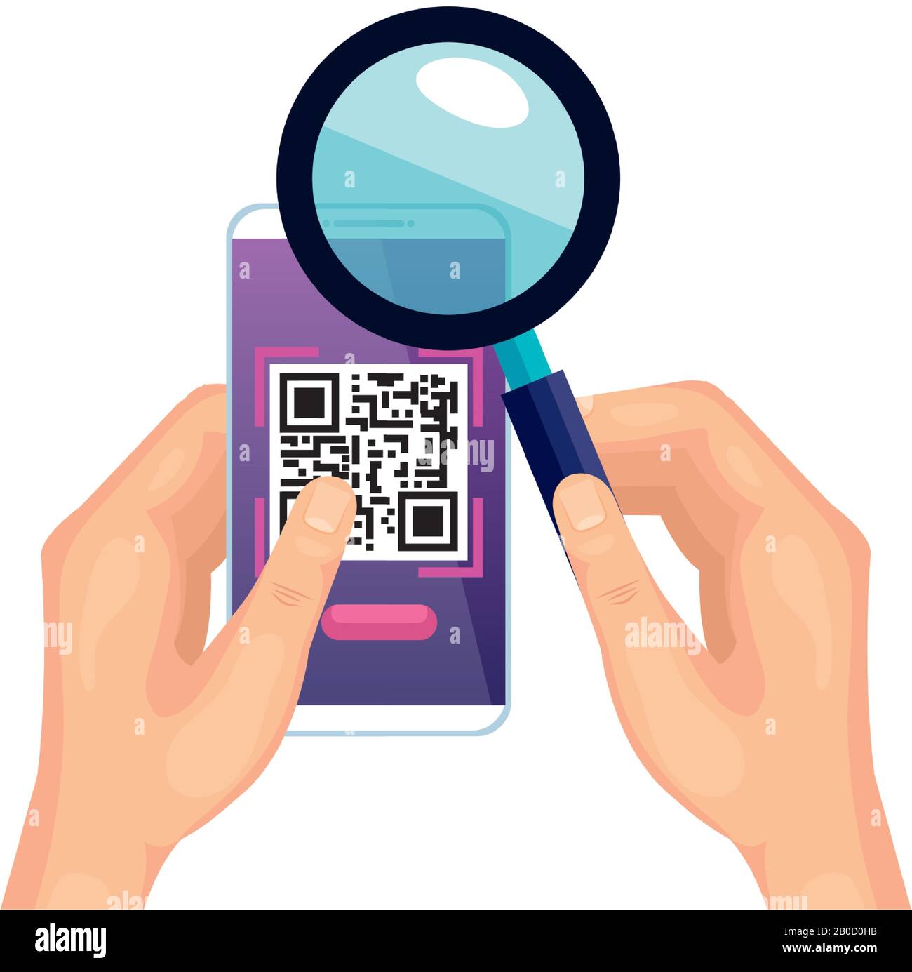 hands using smartphone with scan code qr and magnifying glass Stock ...