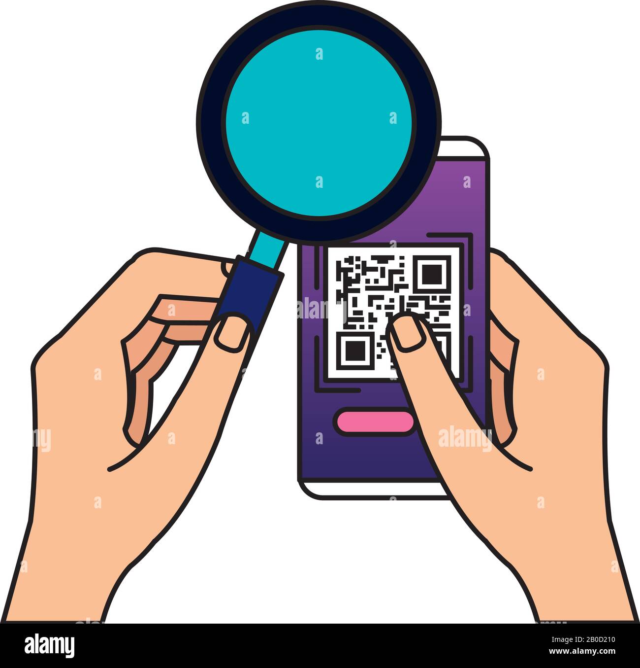 hands using smartphone with scan code qr and magnifying glass Stock ...