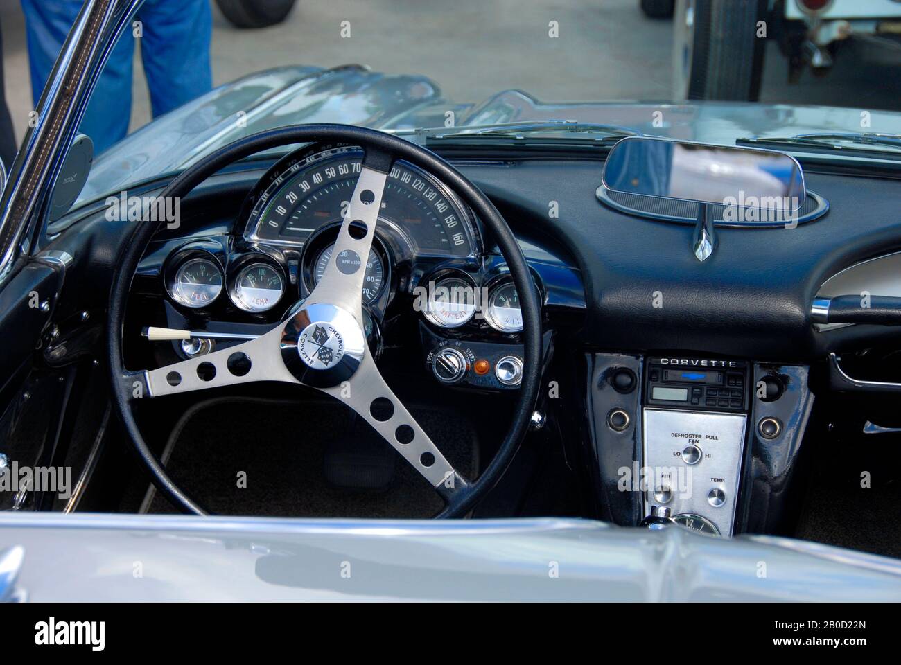 Cockpit of Chevrolet Corvette car on display at small local motor show ...