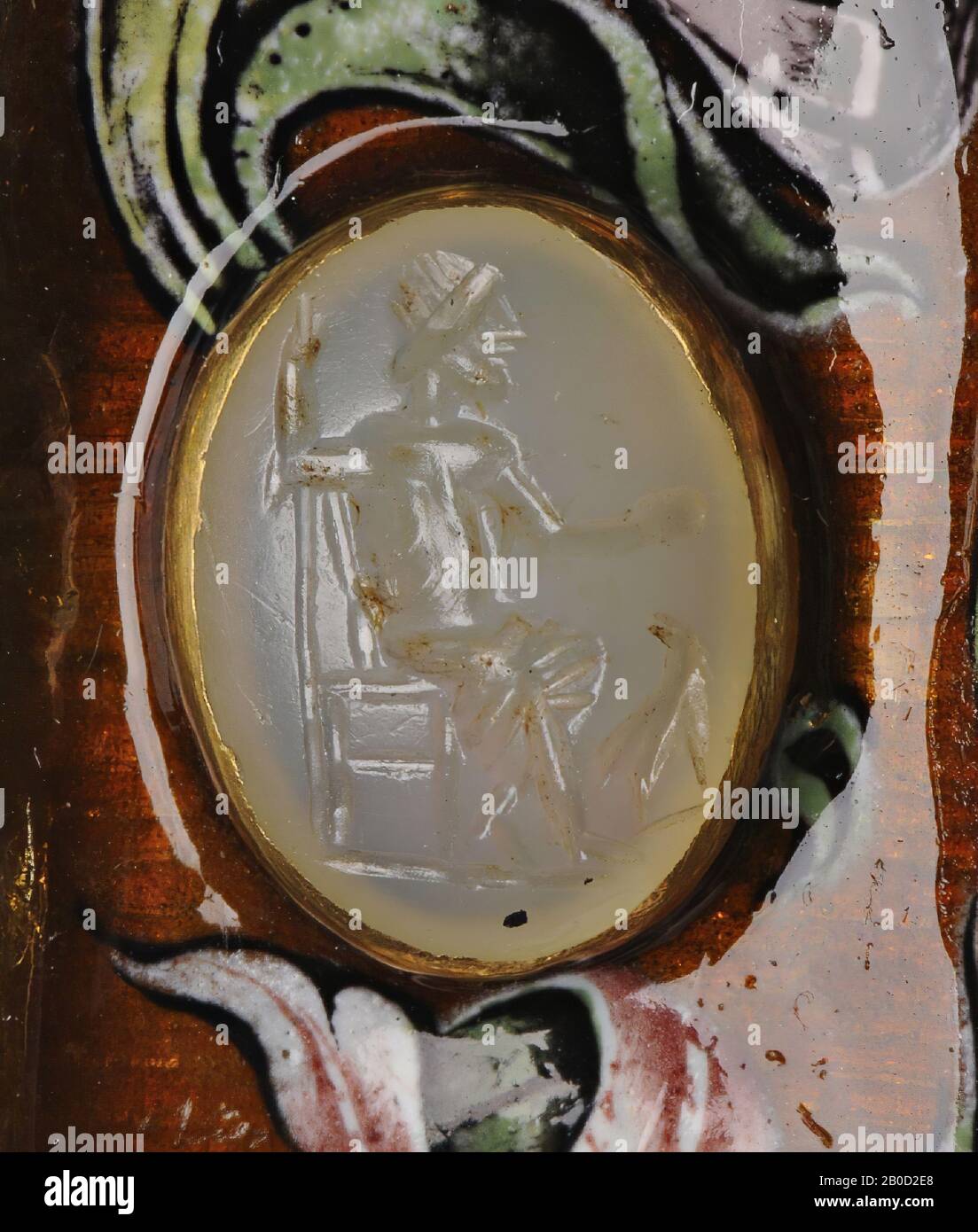 Vz: the god sits on a throne with a long staff in his right hand and in ...