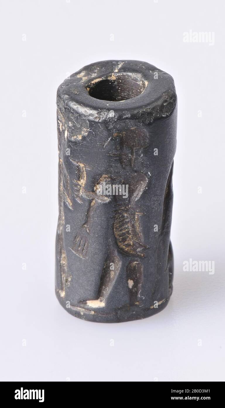 Vz: standing god with curved sword, follower, character with crescent ...